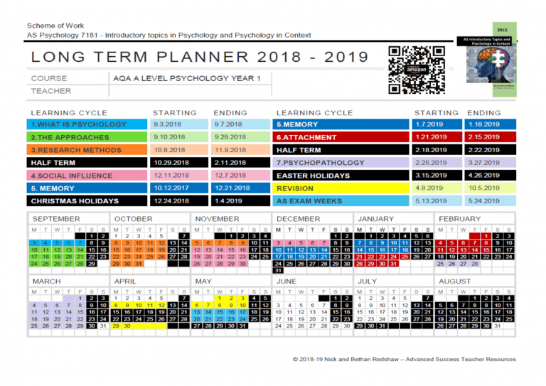 Download FREE Long-term Planner for AS (2018-2019) Psychology - Get ...