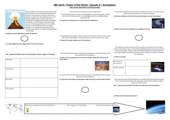 BBC Earth - Power of the Planet - Atmosphere: Worksheet for GCSE and A ...