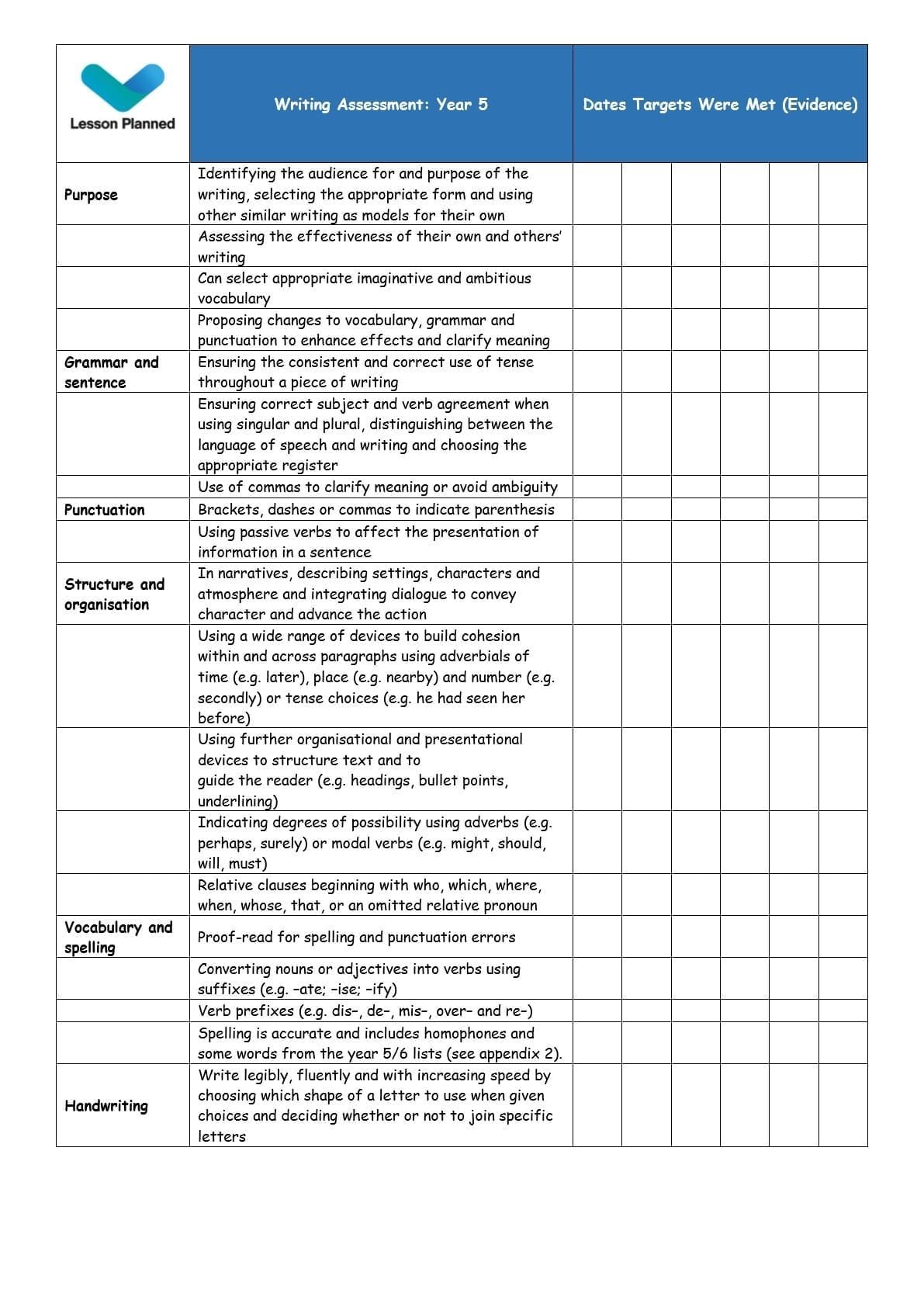 Writing Moderation Assessment Grid Reception Year 6 Lesson Writing Moderation Assessment Grid Reception Year 6 Lesson