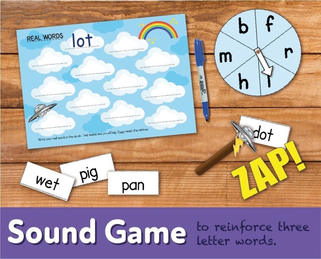 Printable Sound Game: Help Zoggy Find the Rainbow with Three Letter Words