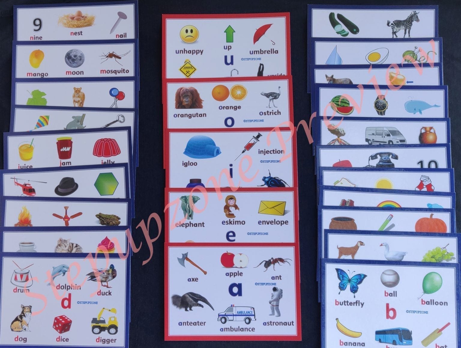 Phonics Single Letter Cards - Picture cards for 20 Consonants and 5 Vowels