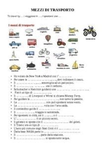 Learn Italian Means of Transport: Vocabulary Worksheet & Crossword Puzzle