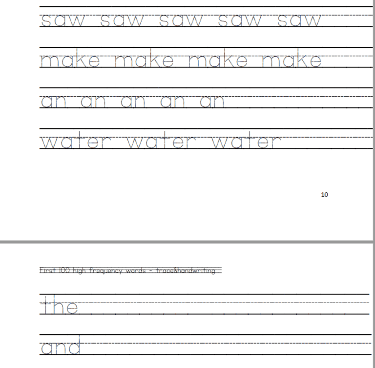 100 High-Frequency Words: Tracing and Handwriting Practice