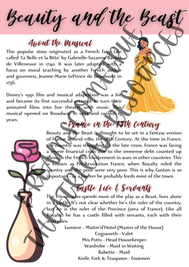 Teach the Context Behind Beauty and the Beast with this Funky A4 PDF