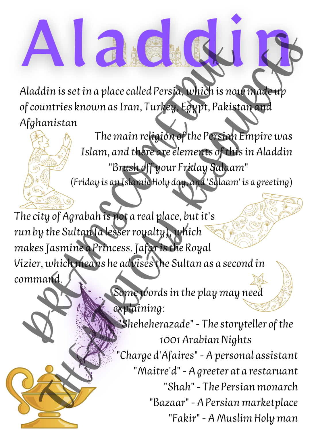 Teach the Context of Aladdin: A Funky A4 PDF for Students & Cast Members