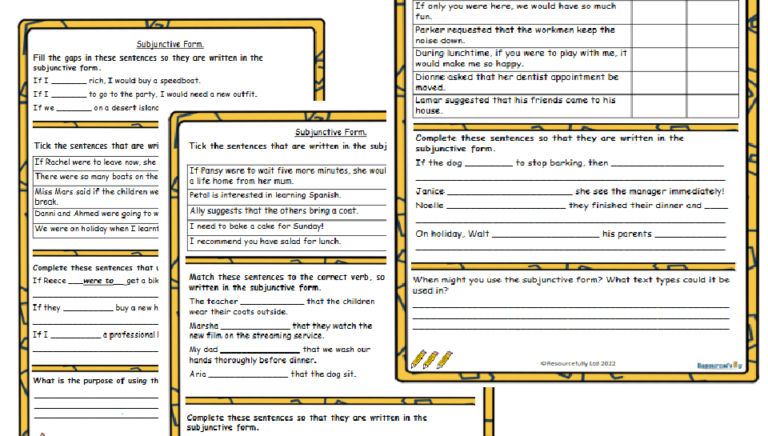 Teach Subjunctive Form: Year 6 Activity Sheets with Differentiation