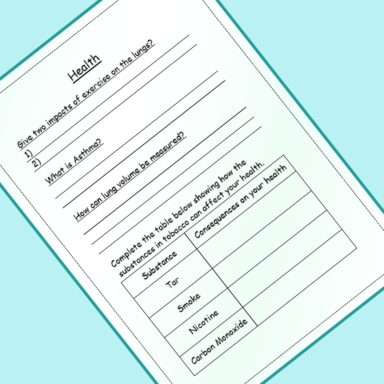 Teaching Health and Disease: KS3 Biology Worksheets