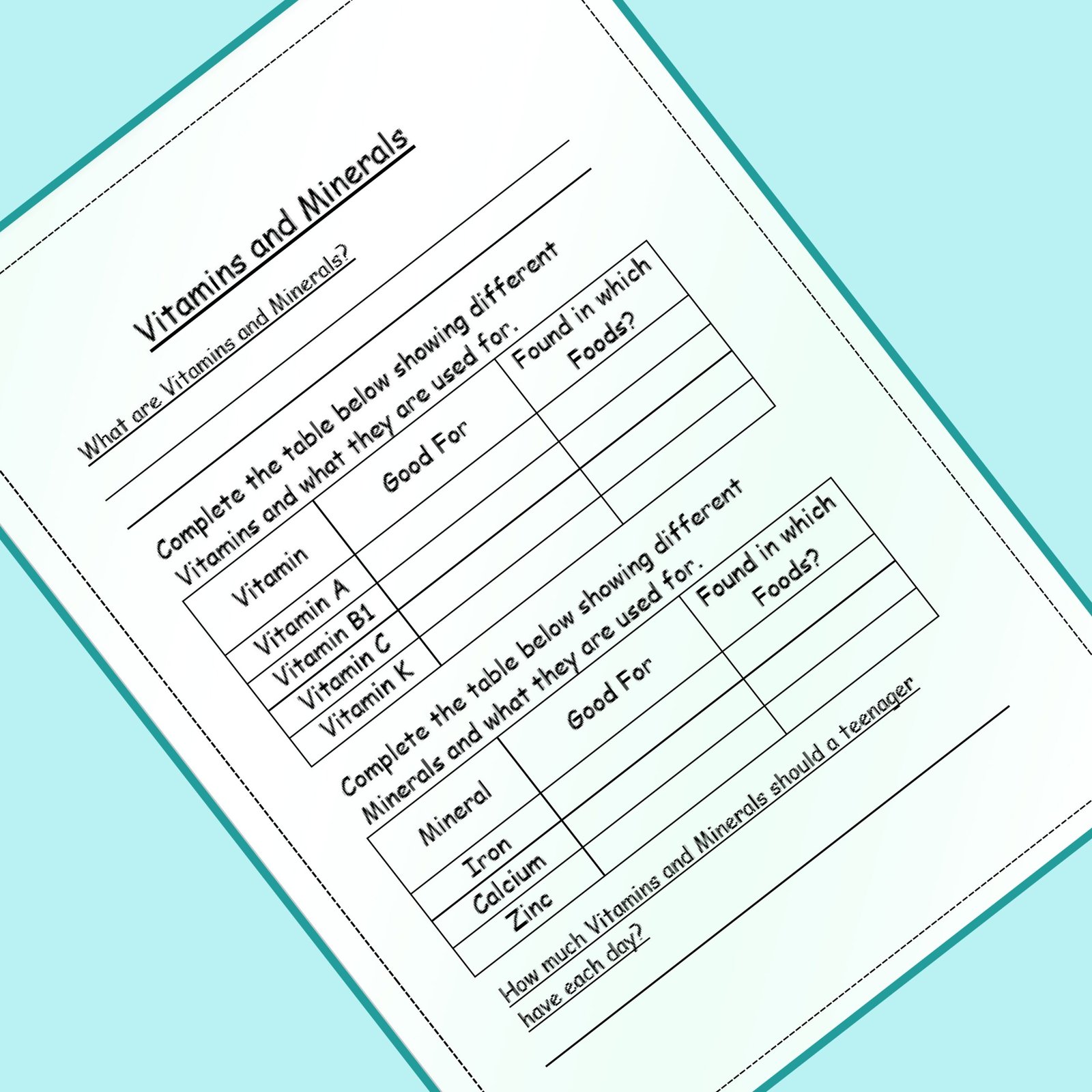 KS3 Biology Nutrition Worksheets with Carbohydrates, Lipids, Vitamins ...