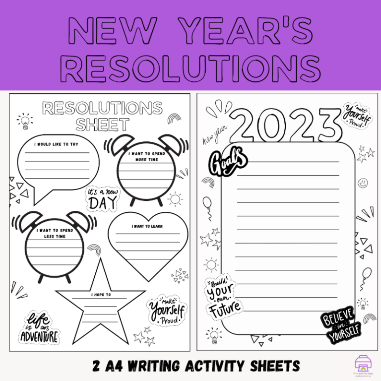 2 New Year’s Resolution Printable Writing Activities for Kids