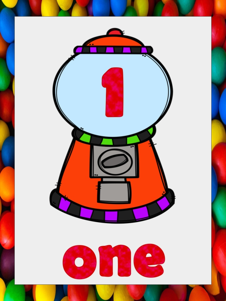 Teach number words with 34 Bubble Gum Posters