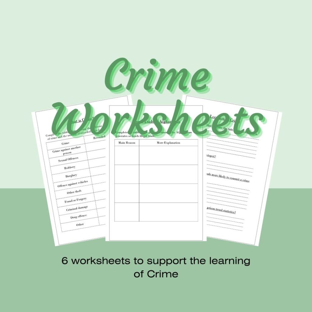 KS3 Geography Resources: Worksheets for Learning About Crime