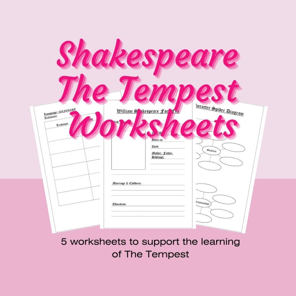5 Worksheets to Aid Tempest Study: Shakespeare Fact File, Character ...