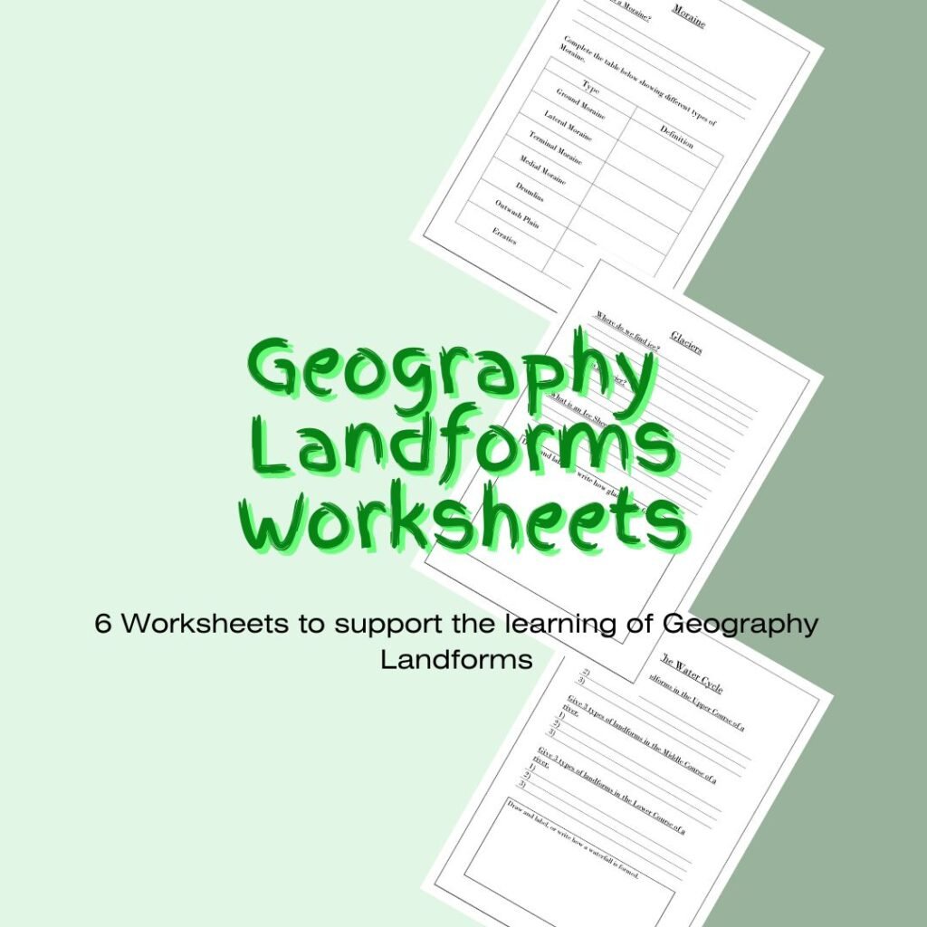 KS3 Geography Landforms Worksheets: Glaciers, Erosion, Moraine and More