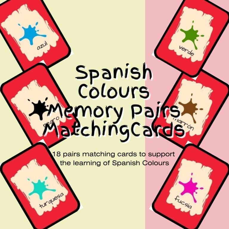 18 Spanish Colours Themed Matching Memory Pairs Cards PDF