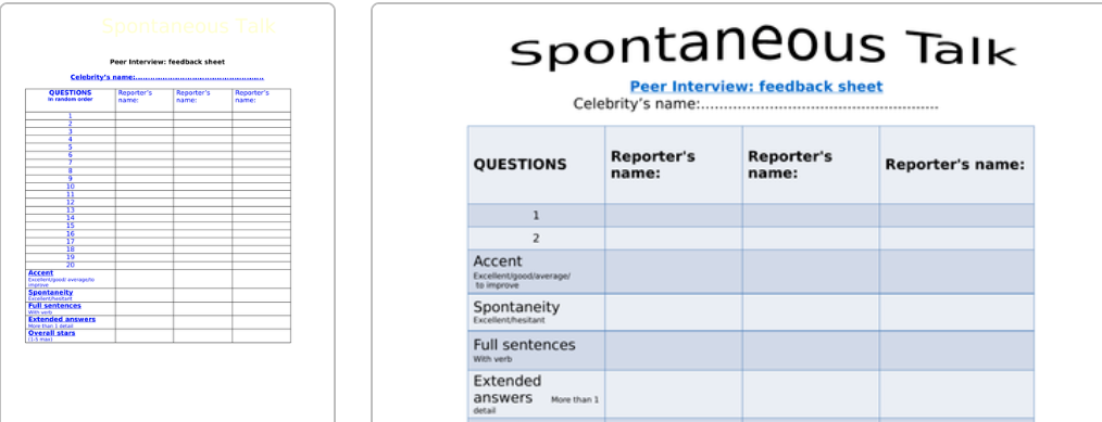 Spanish spontaneous talk - cards, model answers and feedback sheets KS3 ...