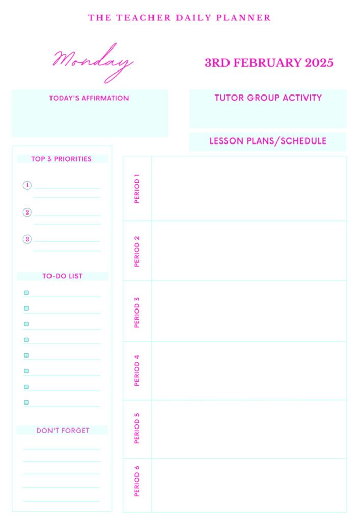 2024-25 Teacher Planner: Page a Day Format PDF Download