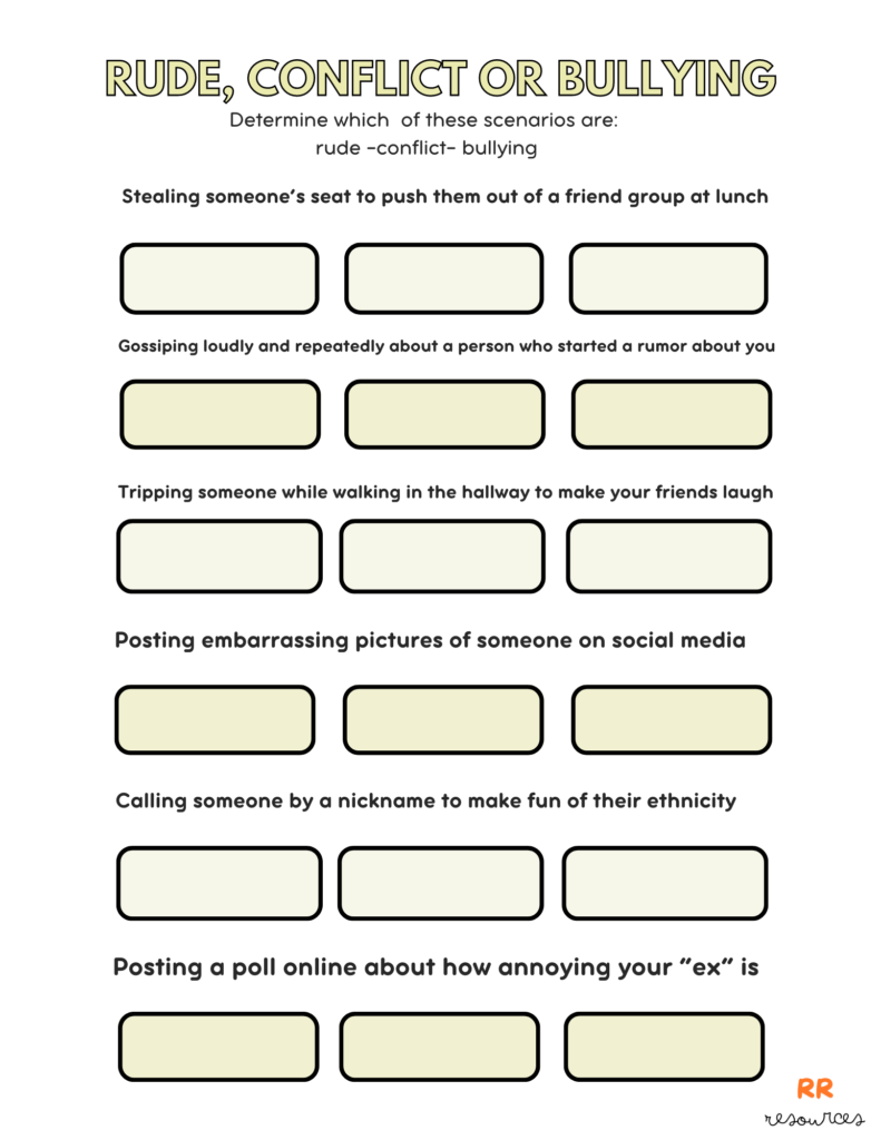 Identifying Types of Bullying and Intervention Scenarios for Students