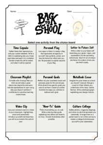 Engage Students with Back to School SEL Choice Board Activity