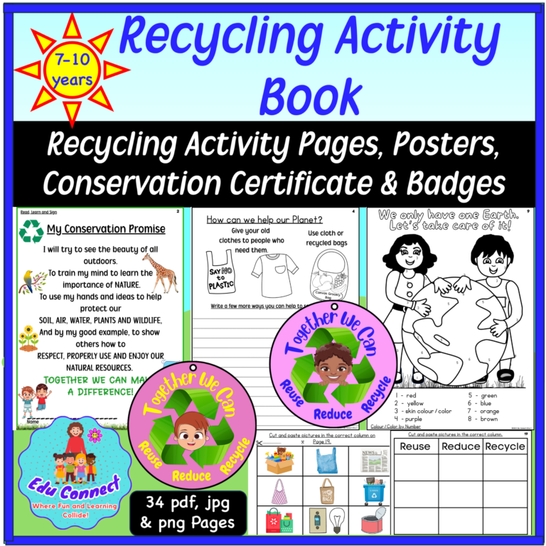 Engaging Recycling Activity Book for Kids 7-10 - Earth Day Programme!