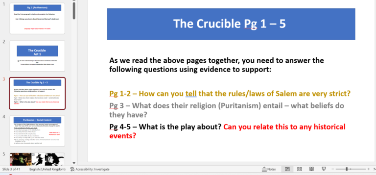 Teaching 'The Crucible' GCSE Skills PowerPoint for Year 9