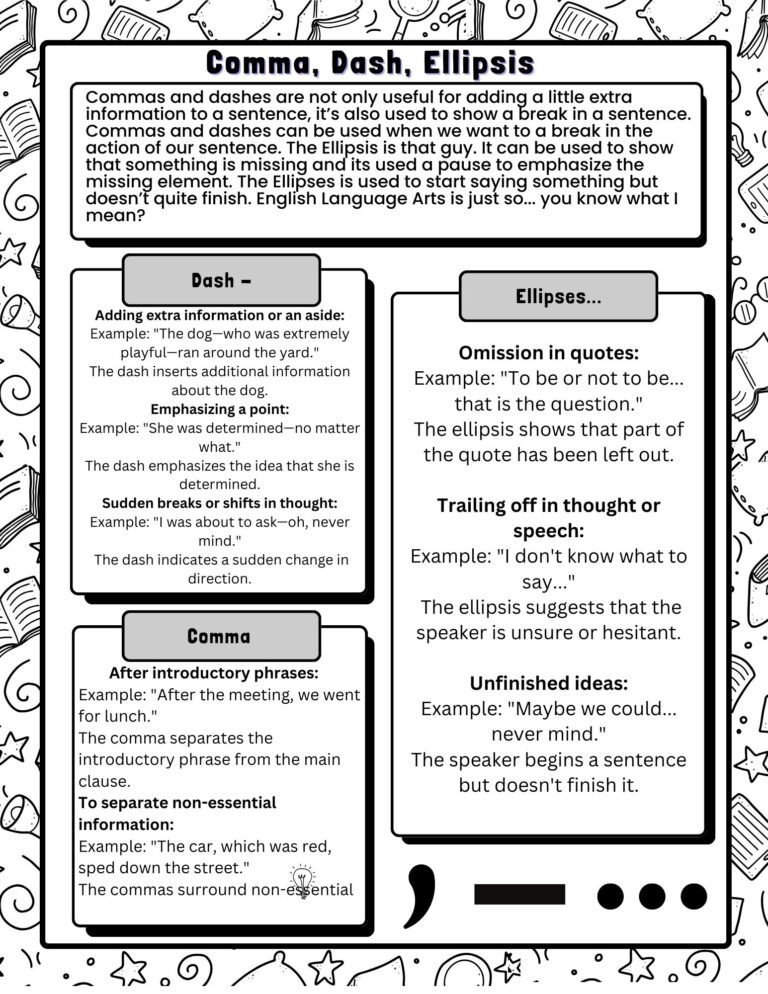 Master Punctuation with Comma, Dash & Ellipsis Worksheets