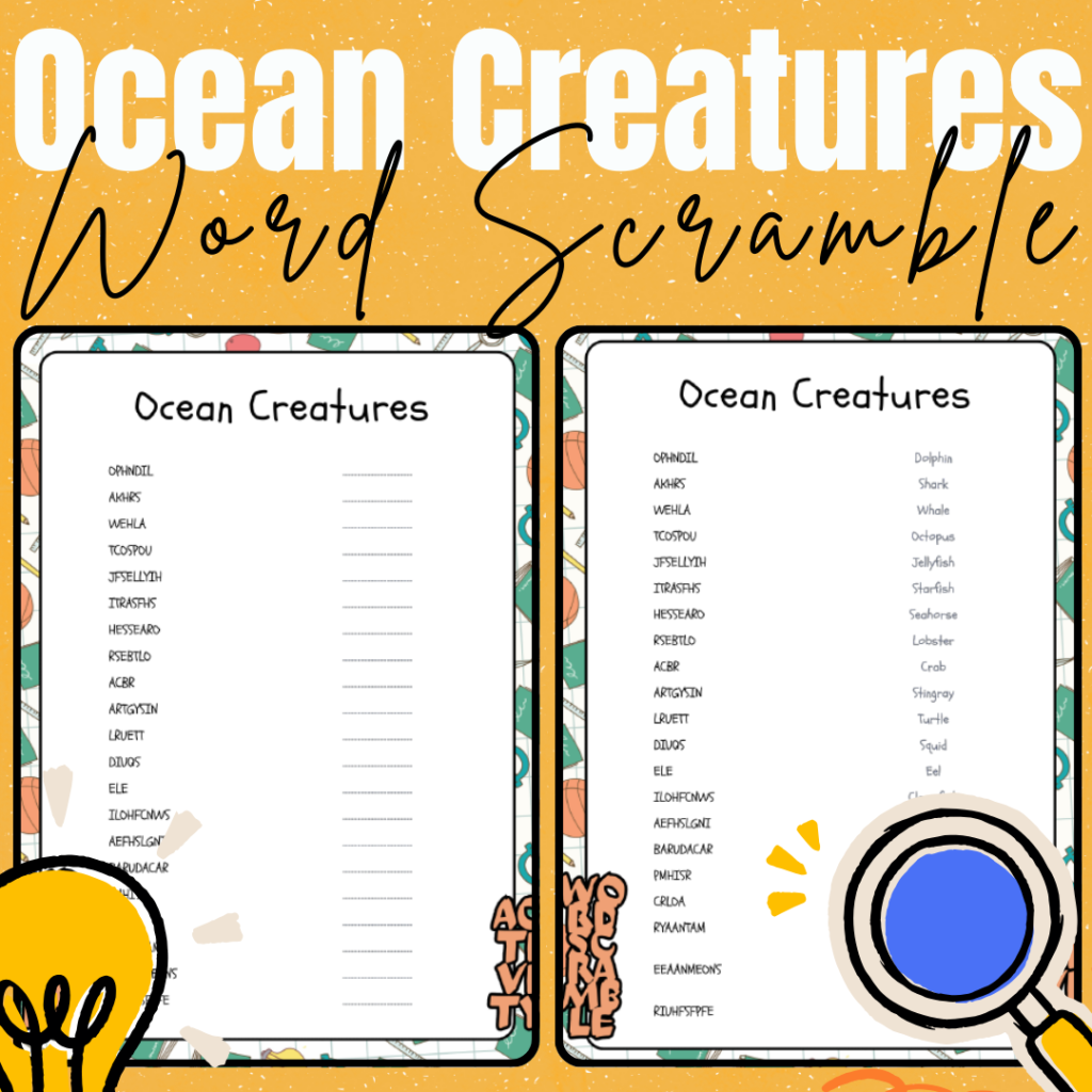 Ocean Creatures Word Scramble: Fun Printable Worksheet
