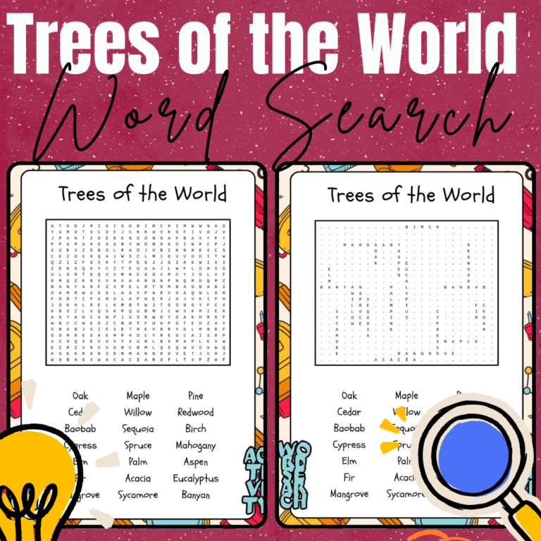 Trees of the World Word Search for Kids - Printable Fun
