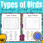 Types of Birds Reverse Word Search for Kids