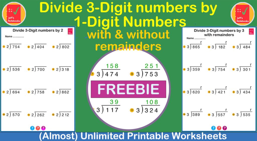 Free Division Worksheets for 3-Digit Numbers Practice