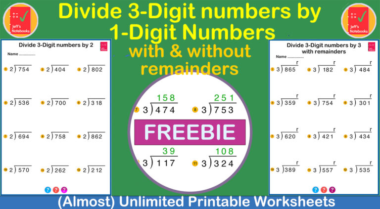 Free Division Worksheets for 3-Digit Numbers Practice