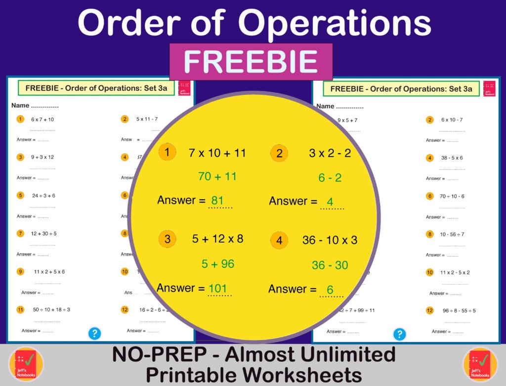 Order Operations Worksheet: No Exponents Practice