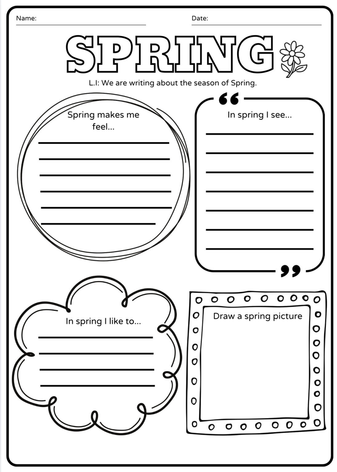Spring Writing Templates for First and Second Level