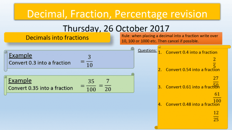 Learn How to Convert Decimals into Fractions or Percentages with this ...