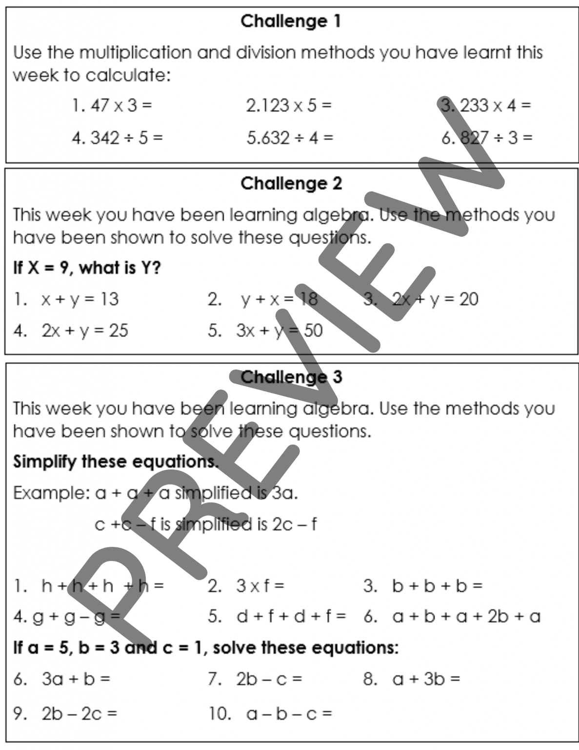 Differentiated Maths Homework For Year 6 Students