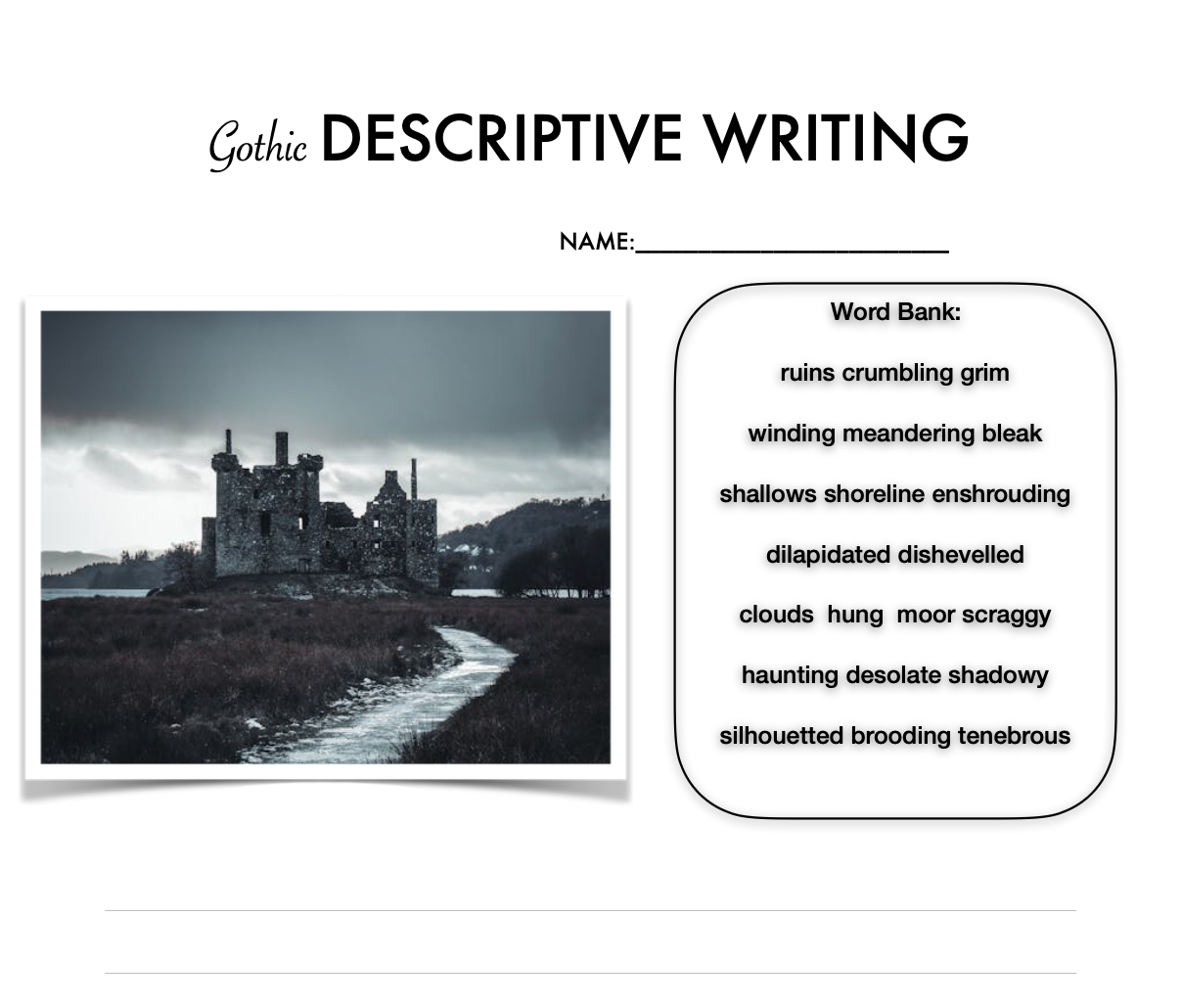 Engaging Gothic Writing Worksheets for Years 7-9